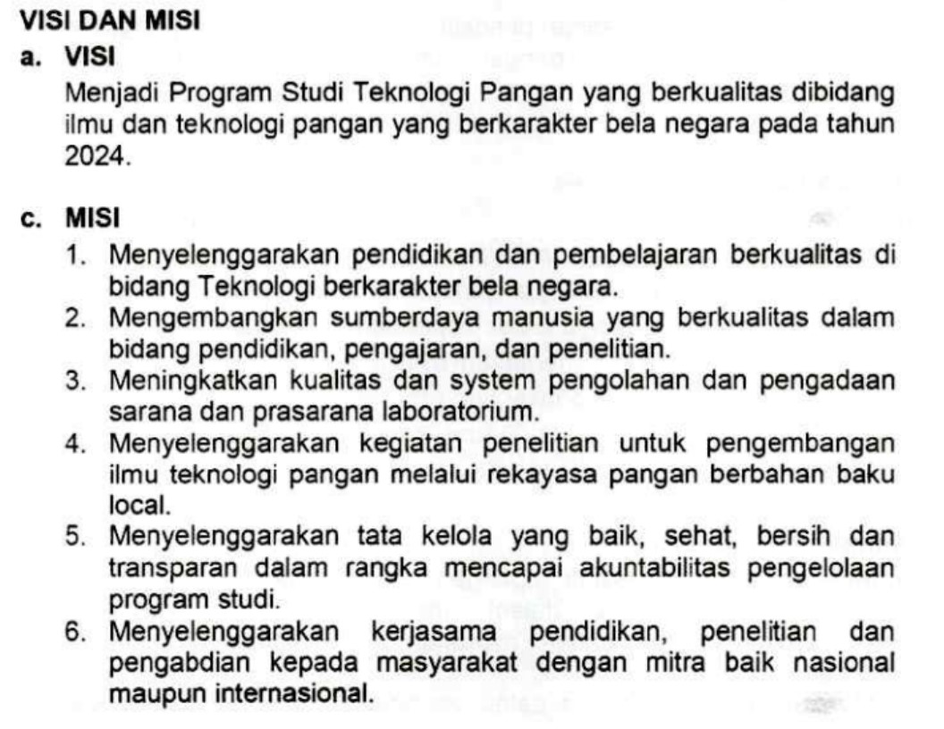 Visi dan Misi – Teknologi Pangan
